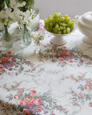 Cabbages & Roses Ella Rose Yellow on White Linen - norfolktextiles.co.uk