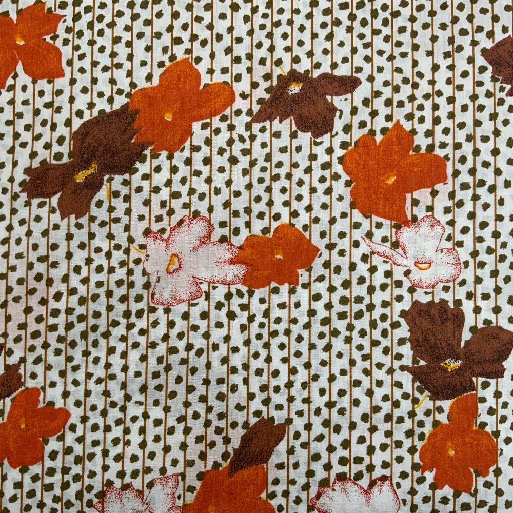 Vintage floral fabric in orange tones - norfolktextiles.co.uk