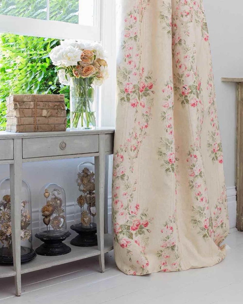 Cabbages & Roses Ella Rose Yellow on White Linen - norfolktextiles.co.uk