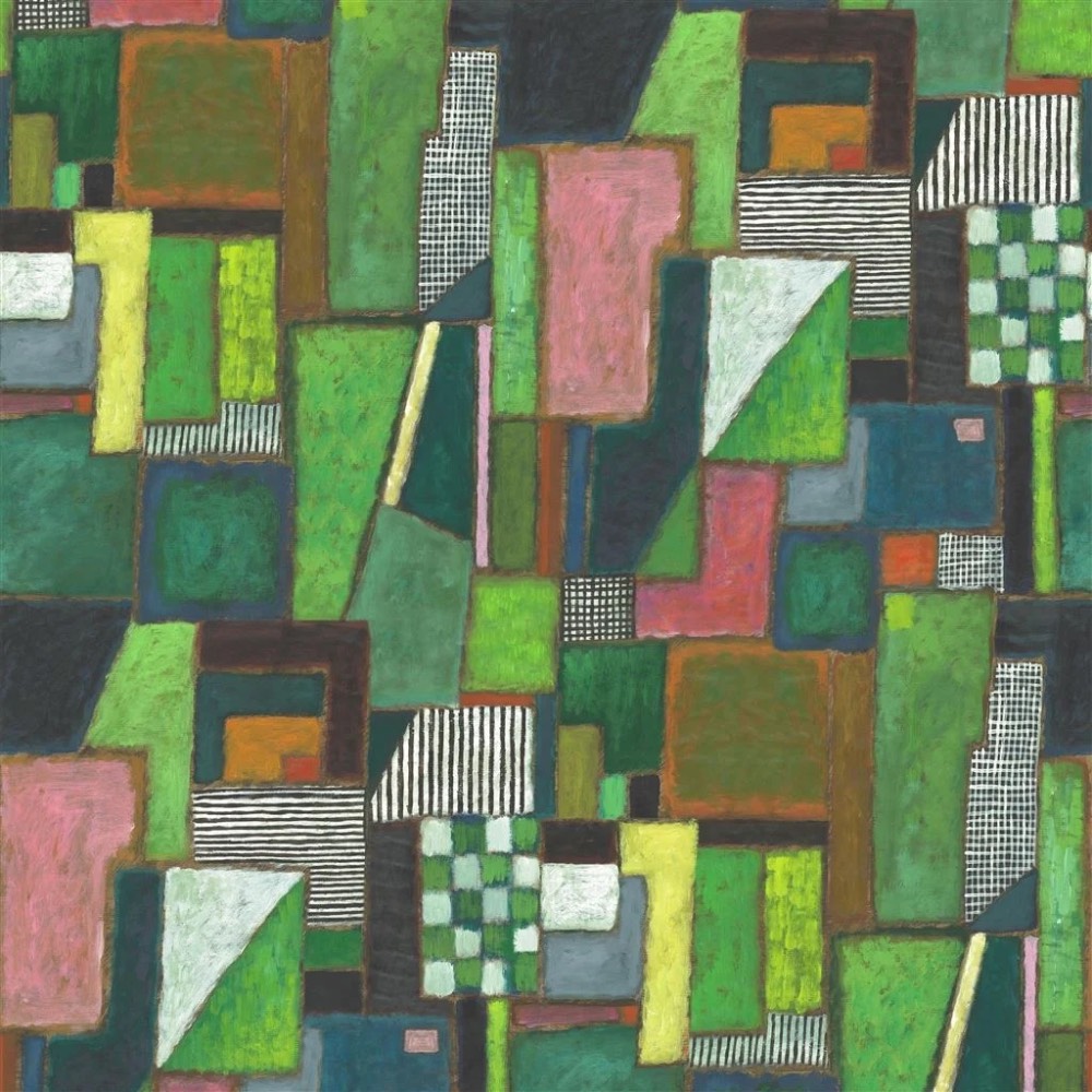 Designers Guild Raku Patchwork Velvet in Emerald - norfolktextiles.co.uk