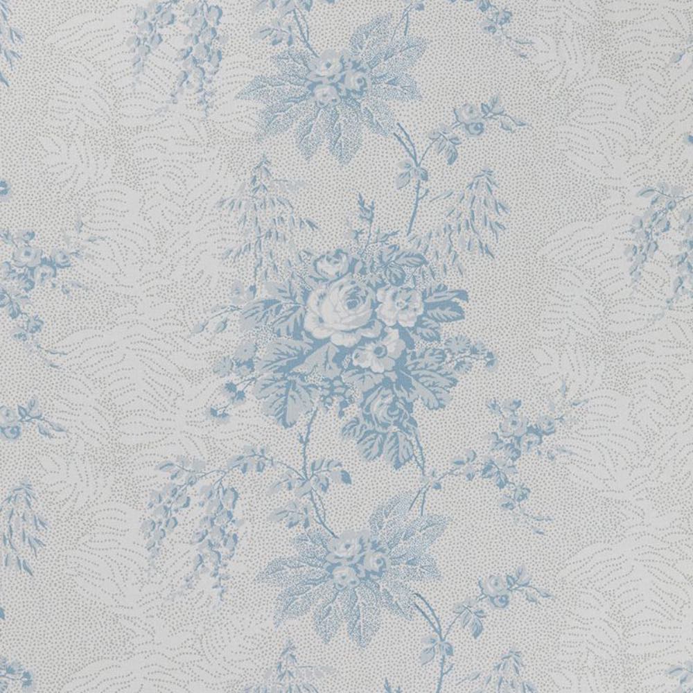 Cabbages & Roses Charlotte Blue on White Linen - norfolktextiles.co.uk