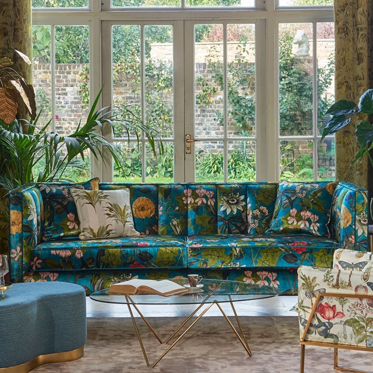 Clarke and Clarke Botany Fabric in Charcoal/Chartreuse ...