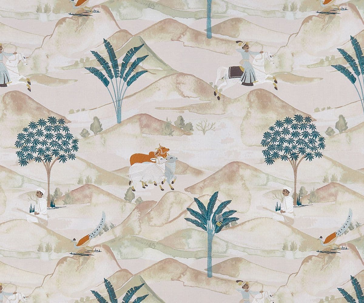 Clarke and Clarke Sahara Fabric in Charcoal/ Ochre - norfolktextiles.co.uk