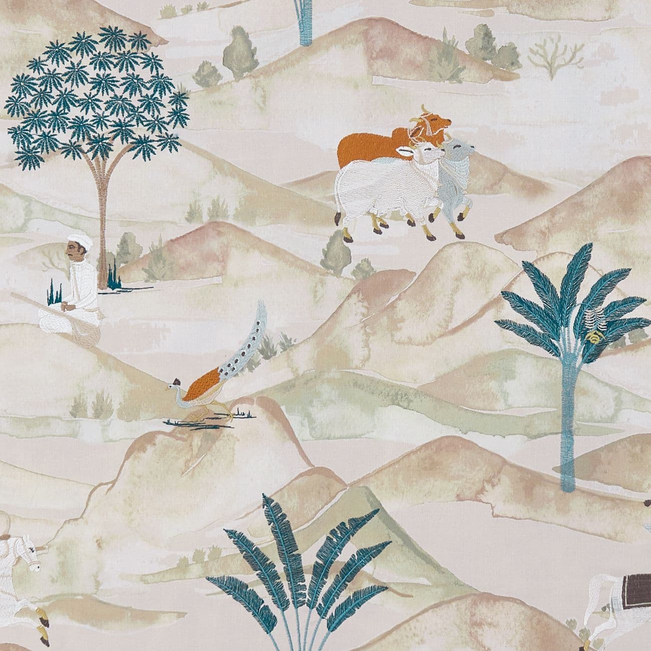 Clarke and Clarke Sahara Fabric in Teal/Spice - norfolktextiles.co.uk