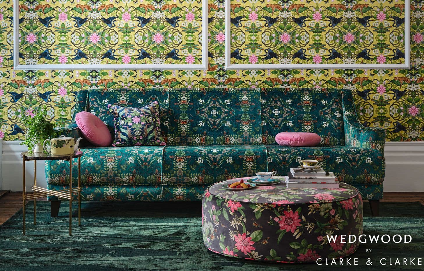 Clarke and Clarke Water Lily Fabric in Dove - norfolktextiles.co.uk