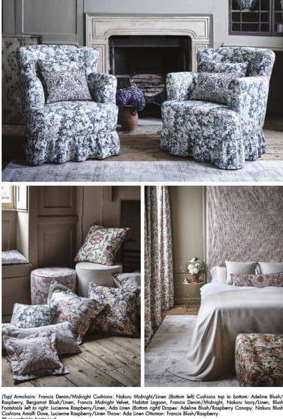 Clarke & Clarke Lucienne in Raspberry/Linen - norfolktextiles.co.uk