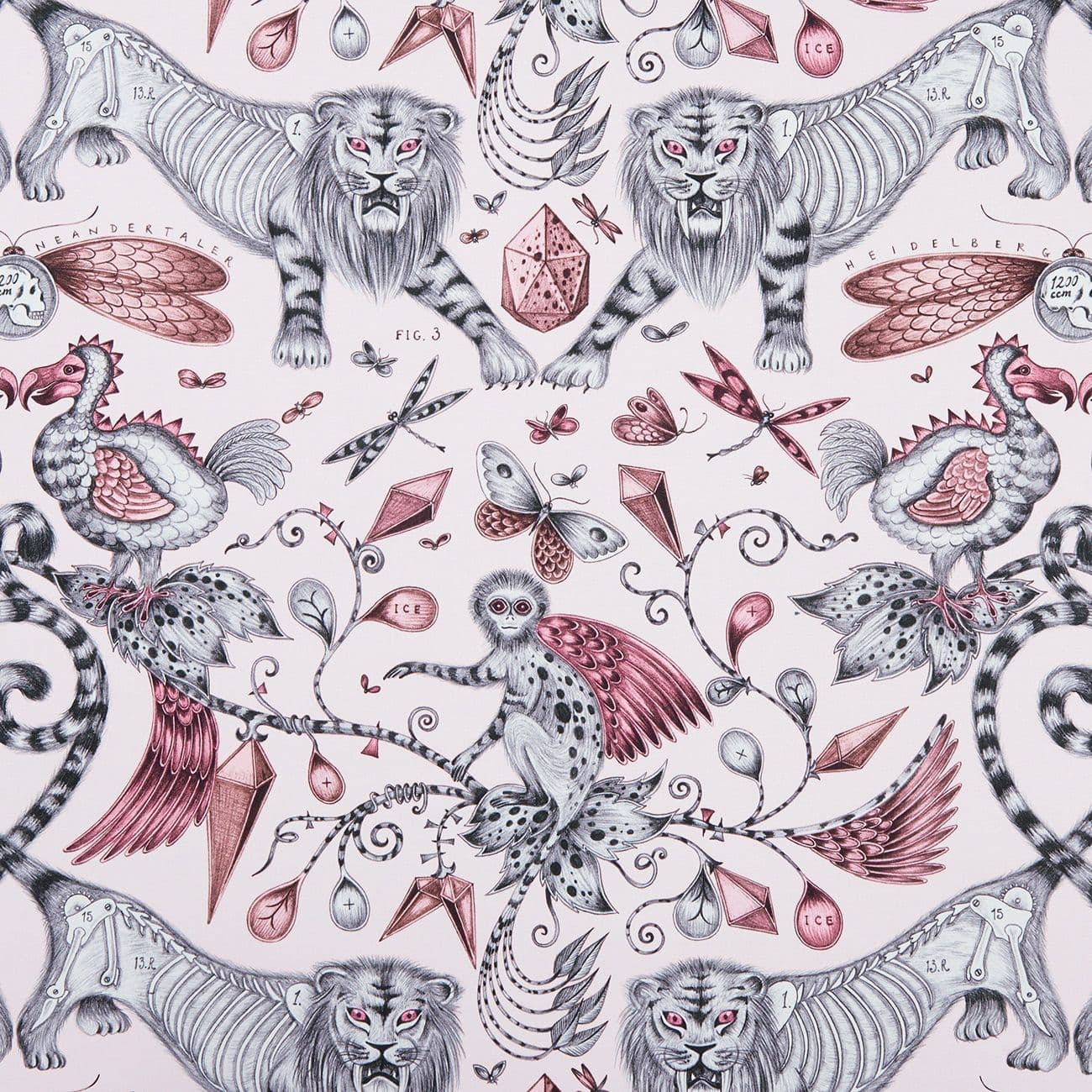 Emma Shipley Extinct in Pink - norfolktextiles.co.uk