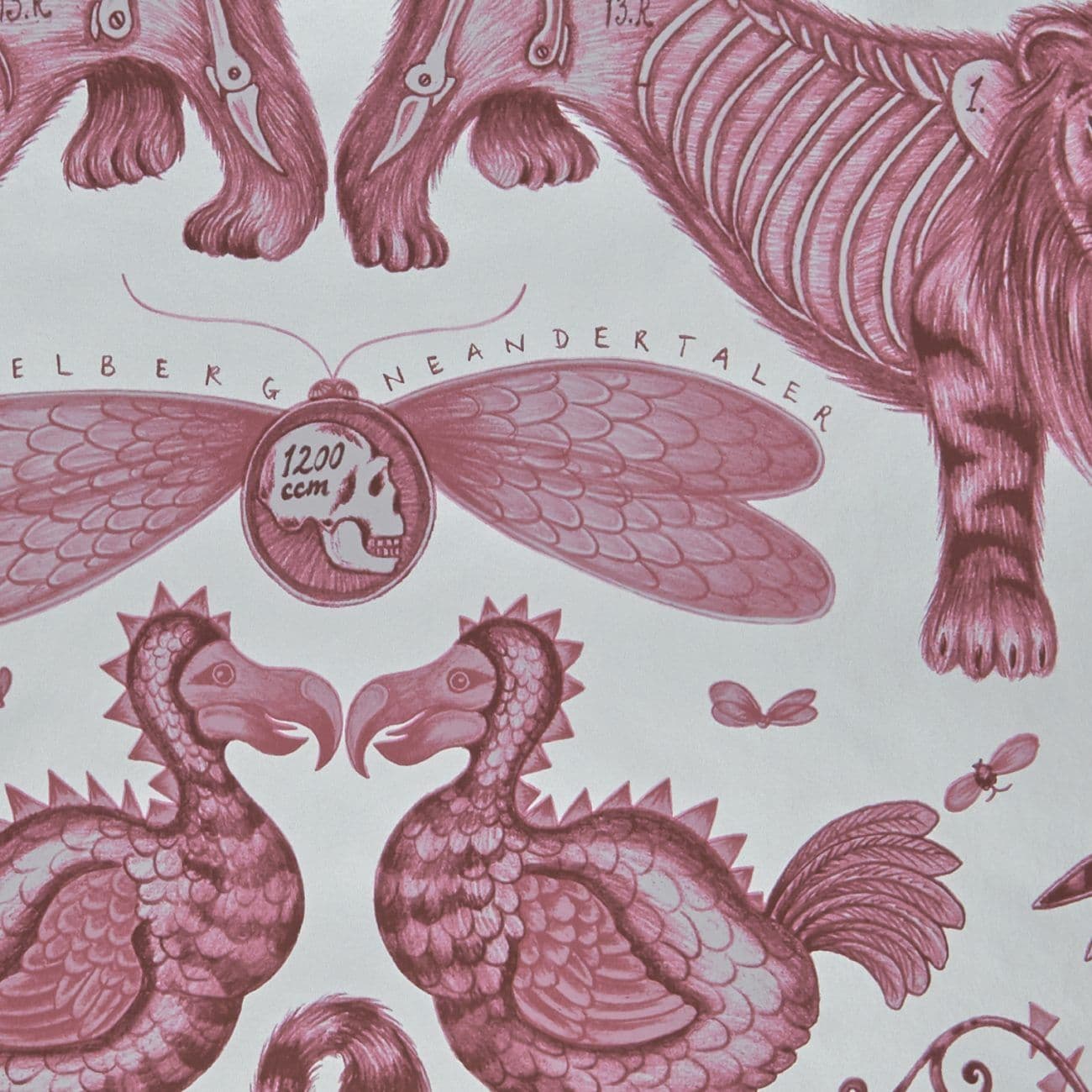 Emma Shipley Extinct Wallpaper in Magenta - norfolktextiles.co.uk
