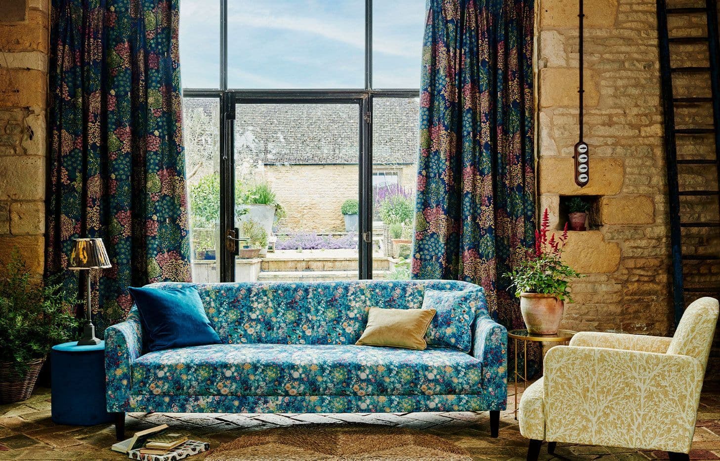 Studio G New Grove in Denim/Citrus - norfolktextiles.co.uk